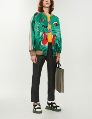 GUCCI - Cat-embroidered satin bomber jacket | Selfridges.com