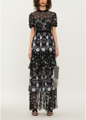 SELF-PORTRAIT - Tiered sequin-embellished tulle midi dress | Selfridges.com