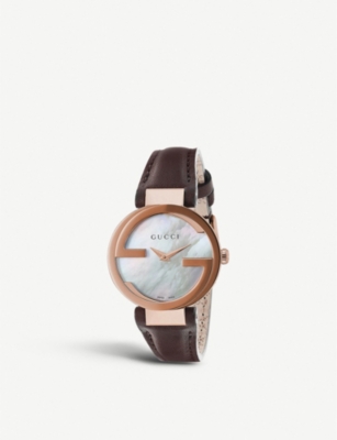 GUCCI - YA133516 Interlocking-g collection rose gold-toned and leather ...