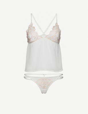 BLUEBELLA - Sana cropped stretch-lace camisole and thong set ...