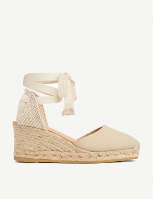 Lk Bennett Maureene Ankle-tie Espadrille Wedge Heel Sandals In Nat-sand ...