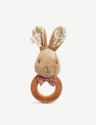 PETER RABBIT - Flopsy soft plush and wooden ring rattle 15cm ...