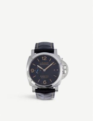 PANERAI - PAM01312 Luminor Marina stainless-steel and leather automatic ...