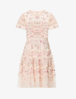 NEEDLE AND THREAD - Elsie floral-embroidered woven mini dress ...