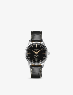 LONGINES - L47954580 Flagship Heritage stainless-steel and leather ...