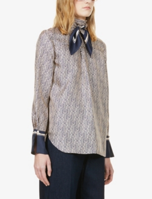 CHLOE - Monogram-print silk-twill blouse | Selfridges.com