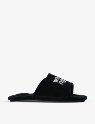 ALEXANDER WANG - Lana logo-embellished velour slippers | Selfridges.com
