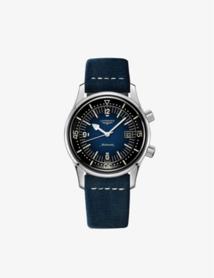 LONGINES - L37744902 Legend Diver stainless-steel and leather automatic ...