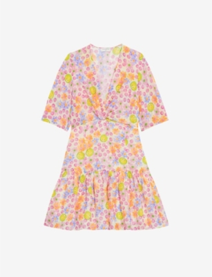 SANDRO - Smiley® floral-print linen-blend mini dress | Selfridges.com