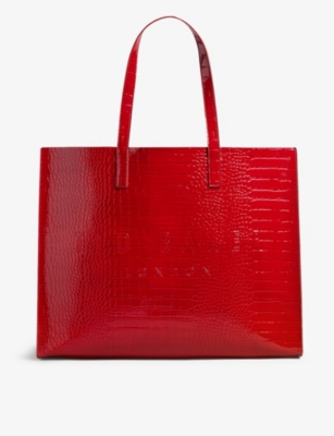 Ted Baker Womens Red Croc-detail Icon Leather Tote Bag | ModeSens