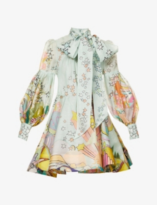 ZIMMERMANN - Concert graphic-print linen and silk-blend mini dress ...