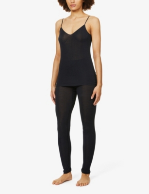 Hanro Cotton Seamless V-neck Spaghetti Camisole In Black | ModeSens