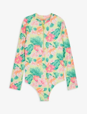 Sunuva Girls Yellow Kids Hibiscus Floral-print Surfsuit 3-14 Years 13 ...