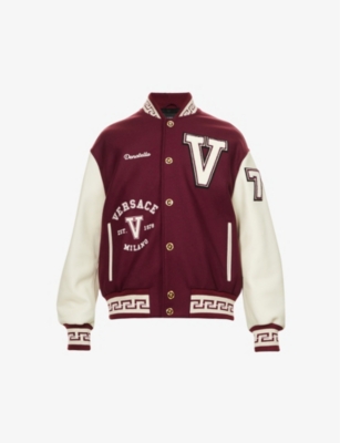 VERSACE - Varsity-patch relaxed-fit wool-blend and leather jacket ...