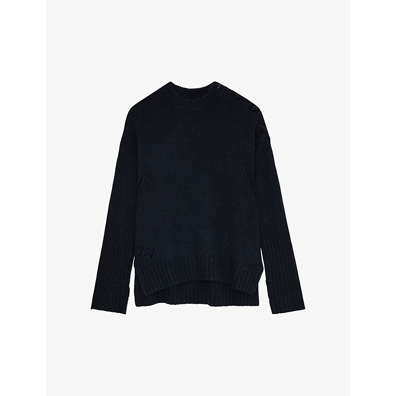 Zadig & Voltaire Malta Button-trim Cashmere Sweater In Zadig & Voltaire Malta Button-trim Cashmere Sweater In