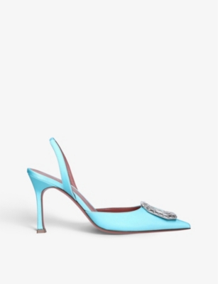 Amina Muaddi Womens Turquoise Camelia Crystal-embellished Satin And ...