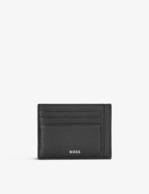 Hugo Boss Boss Mens Black Logo-hardware Leather Card Holder | ModeSens