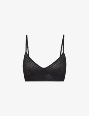 Skims Logo Mesh Skimpy Stretch-mesh Bra In Onyx | ModeSens