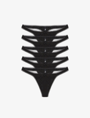Cou Cou Intimates Pack Of Five Pointelle Mid-rise Organic-cotton Thongs ...