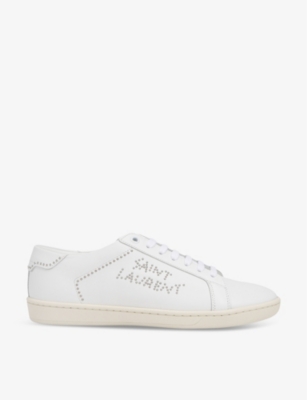 SAINT LAURENT - Sign studded-logo leather low-top trainers | Selfridges.com