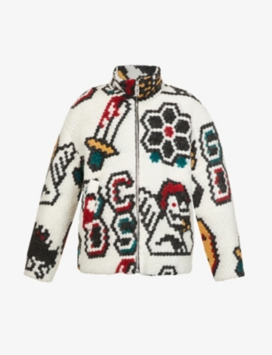 Branded graphic-pattern relaxed-fit woven-knit jacket | The Hoxton Trend