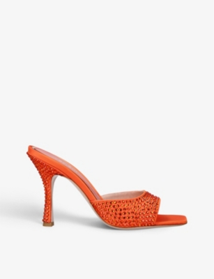GEDEBE - Dita crystal-embellished satin heeled mules | Selfridges.com