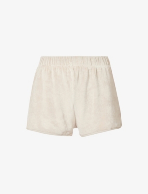 Essentials Logo-tab Velour Shorts In Smoke | ModeSens