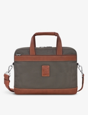 LONGCHAMP - Boxford logo-embossed canvas and leather briefcase ...