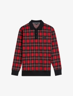 TED BAKER - Bennev checked logo-patch stretch-woven rugby shirt ...