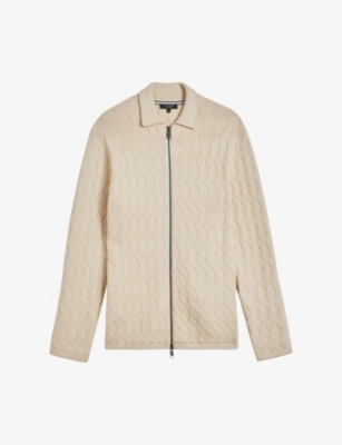 TED BAKER - Branm diamond-knit zip-through cotton cardigan | Selfridges.com