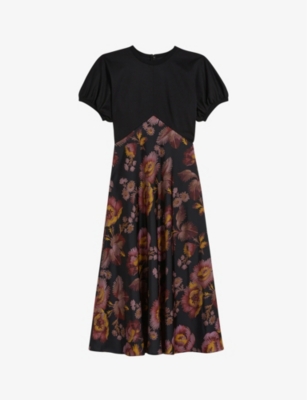 TED BAKER - Fridah panelled floral-print stretch-woven midi dress ...