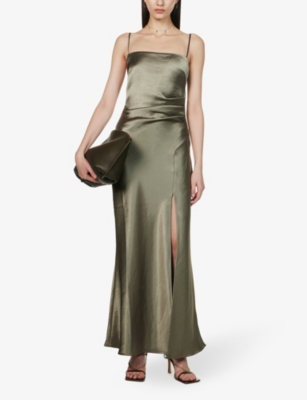 Bec & Bridge Nadia Split-hem Satin Midi Dress In Dark Olive | ModeSens
