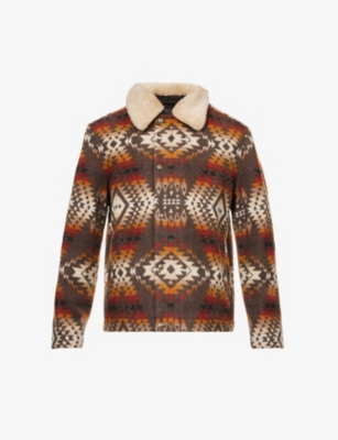 Pendleton Mens Brown Silverton Patterned Fur-trim Wool Jacket | ModeSens