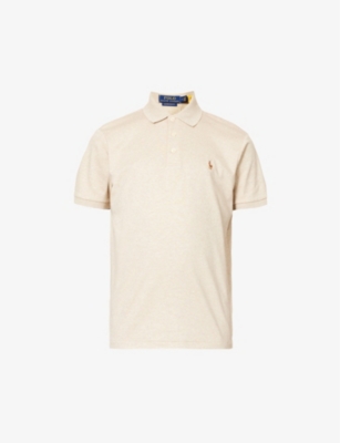 Polo Ralph Lauren Mens Sand Heather Logo-embroidered Cotton-jersey Polo ...