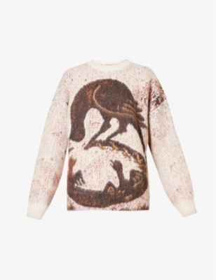 LOEWE - Bird graphic-pattern relaxed-fit stretch-woven knit jumper ...