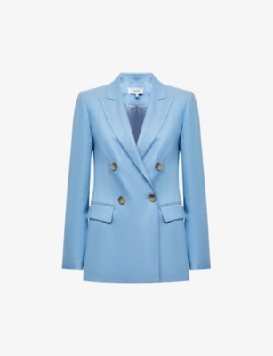 Reiss Hollie Double Breasted Linen Blend Blazer In Blue | ModeSens