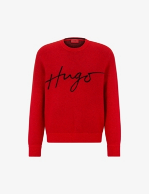 Hugo Relaxed-fit Wool-blend Sweater With Handwritten Logo In Light Pink ...