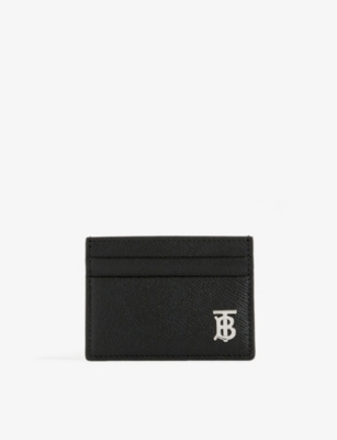 BURBERRY - Sandon monogram-plaque grained-leather card holder ...