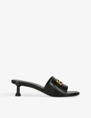 BALENCIAGA - Groupie logo-embellished leather sliders | Selfridges.com