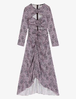MAJE - Rave leopard-print cut-out stretch-satin midi dress | Selfridges.com