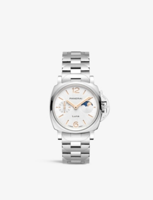 Panerai Womens White Pam01301 Luminor Due Luna Stainless-steel ...