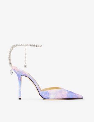 JIMMY CHOO - Saeda 100 crystal-embellished satin courts | Selfridges.com