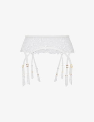 Agent Provocateur Womens White Ozella Pvc-trim Mesh Suspender Belt ...