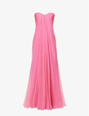 Alexander Mcqueen Womens Sugar Pink Flared-hem Corset-bodice Silk Maxi ...