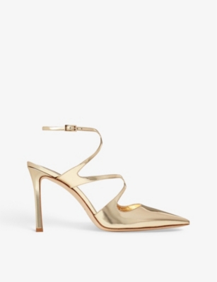 JIMMY CHOO - Azia 95 liquid gold leather heeled sandals | Selfridges.com