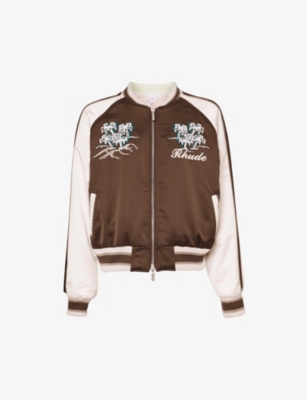 RHUDE - Souvenir logo-embroidered boxy-fit satin jacket | Selfridges.com