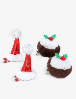 SELFRIDGES EDIT - Santa and Christmas pudding woven hair clips pack of ...