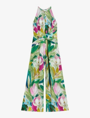 TED BAKER - Floral-print halterneck woven jumpsuit | Selfridges.com