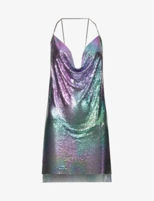 AMY LYNN - Draped-neck side-split chainmail mini dress | Selfridges.com