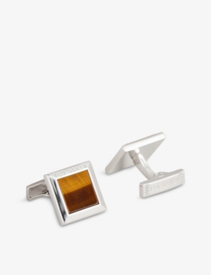TED BAKER - Marl tiger's eye brass cufflinks | Selfridges.com